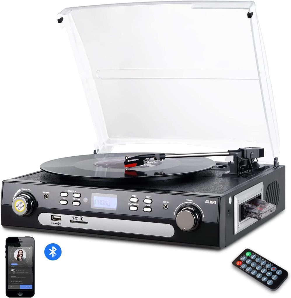 LP&No.1 Record Player, Wireless Turntable with Stereo Bookshelf ...