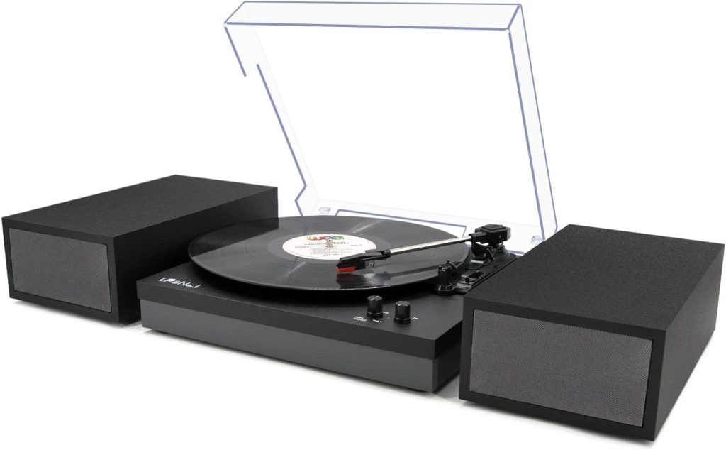 LP&No.1 Bluetooth Vinyl Record Player with External Speakers, 3-Speed Belt-Drive Turntable for ...