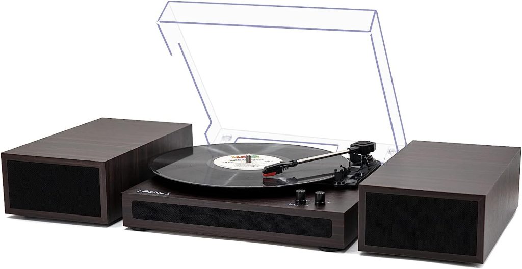 LP&No.1 Vinyl Record Player, Bluetooth Hi-Fi System Turntable with Dual Stereo Bookshelf ...