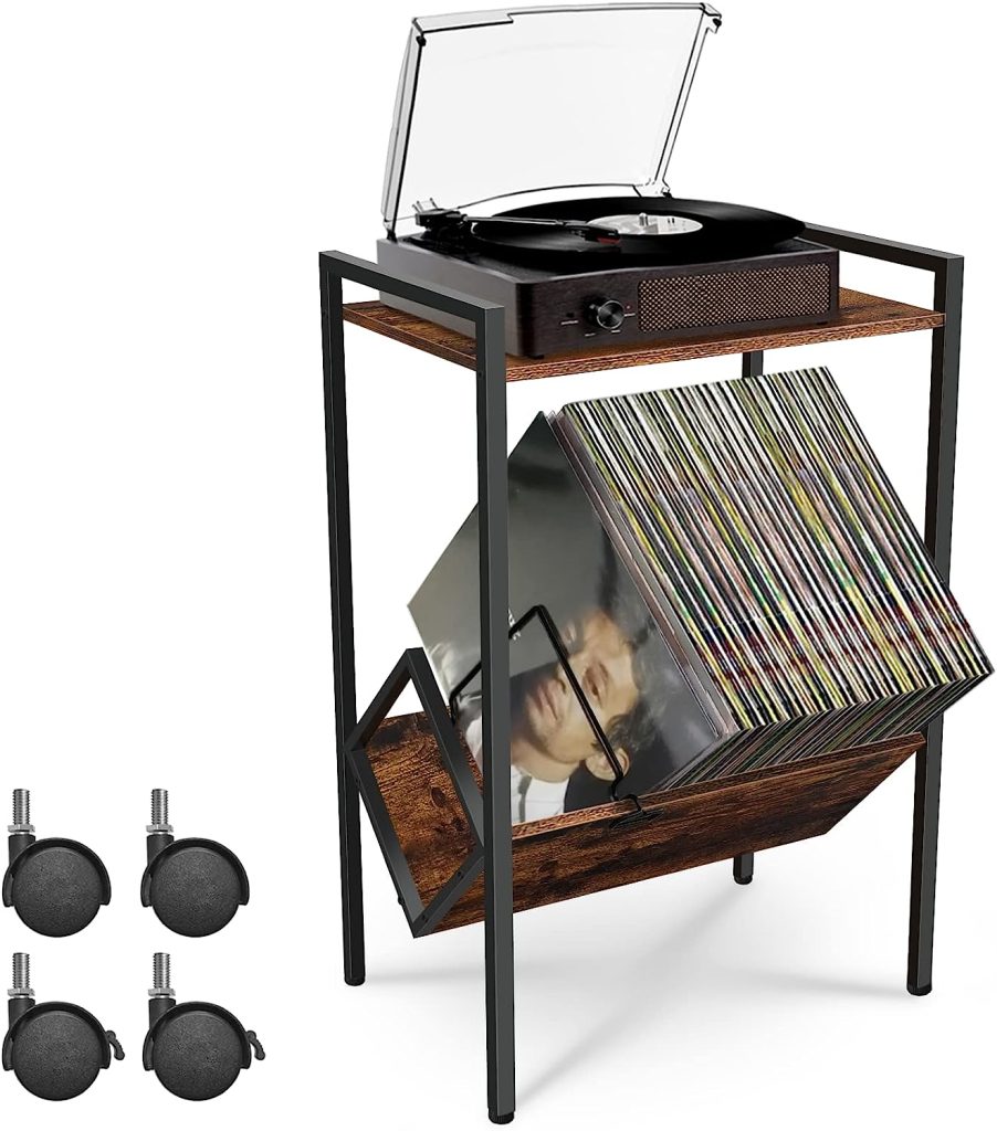 Telawsfun Record Player Stand with Album Storage,Vinyl Record Stand ...