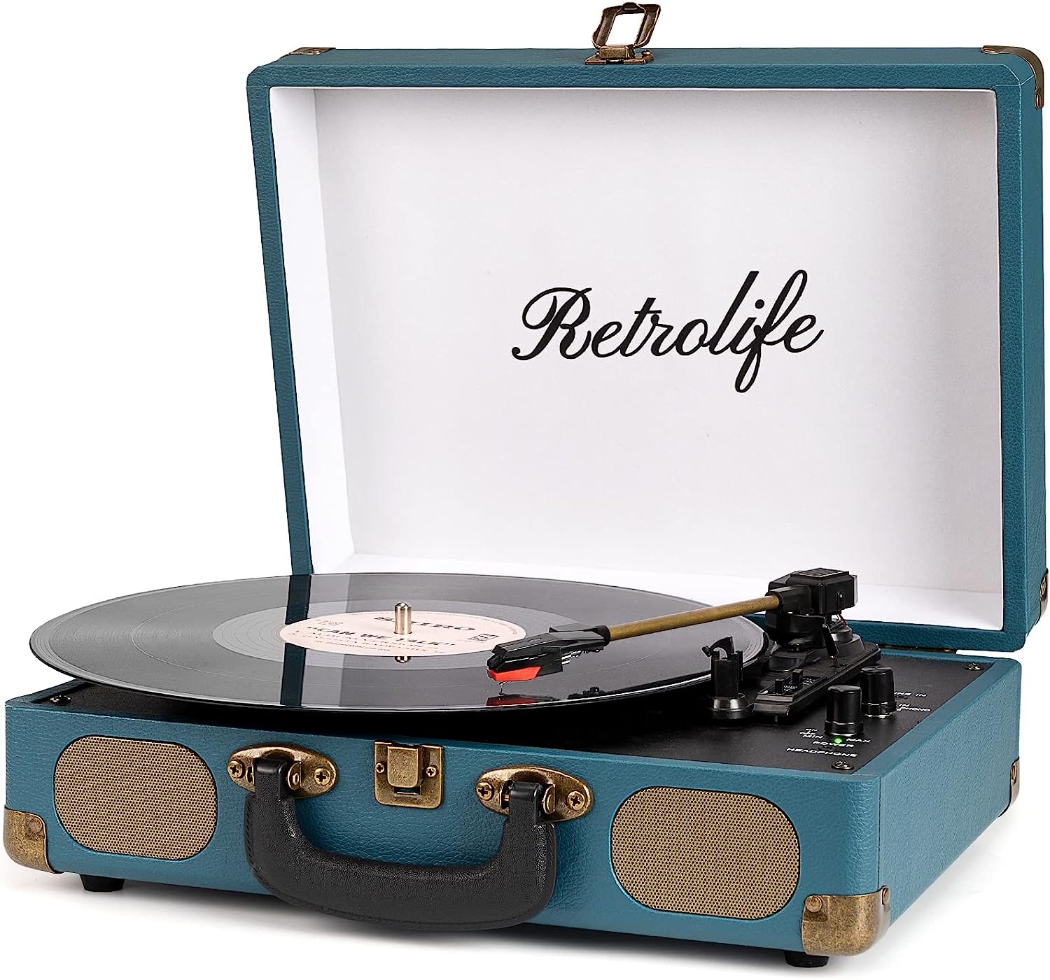 Vinyl Record Player 3-Speed Bluetooth Suitcase Portable Belt-Driven ...