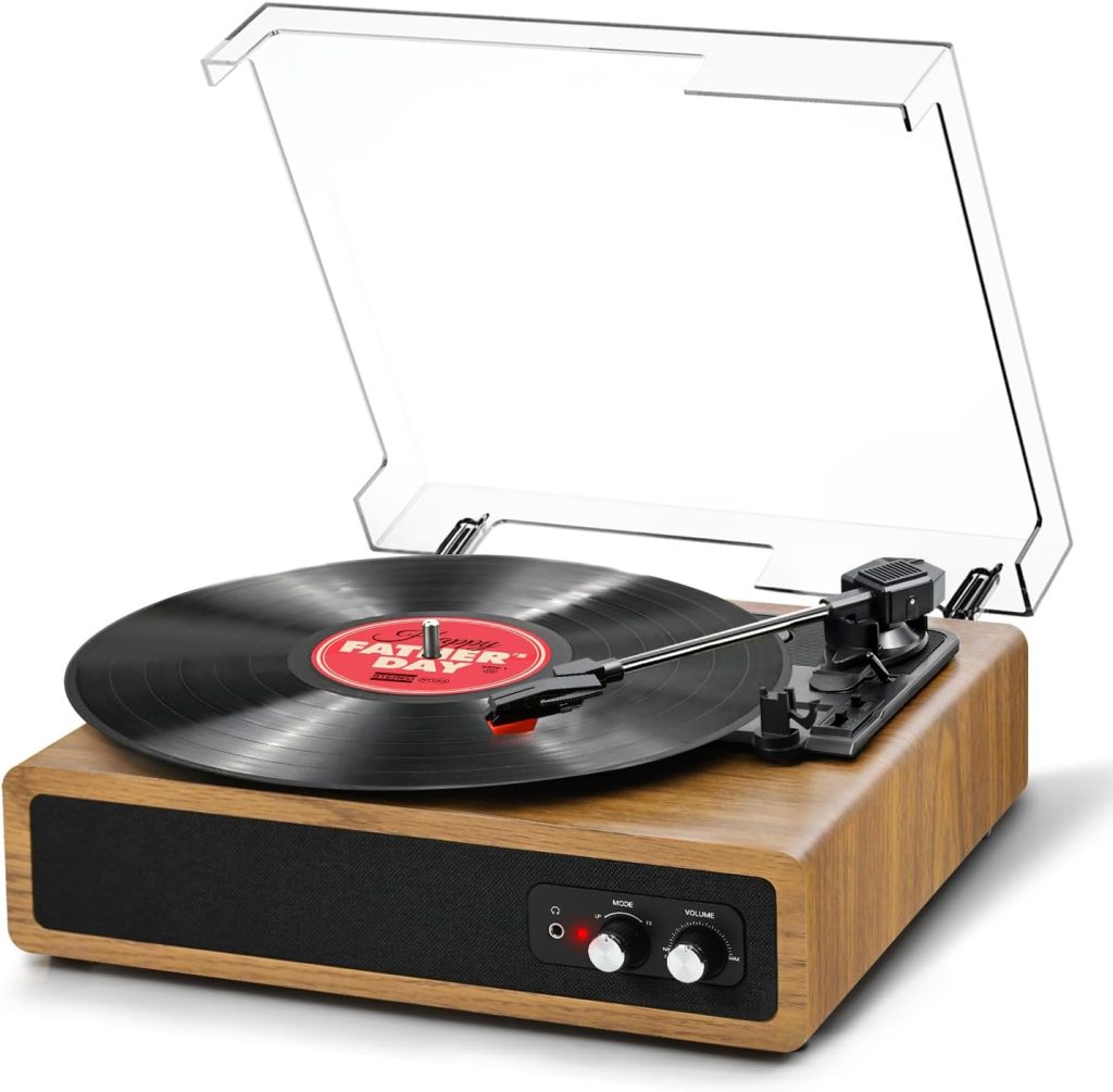 Anesky Record Player, Vintage Bluetooth Turntable with 3 Speeds (33/45 ...
