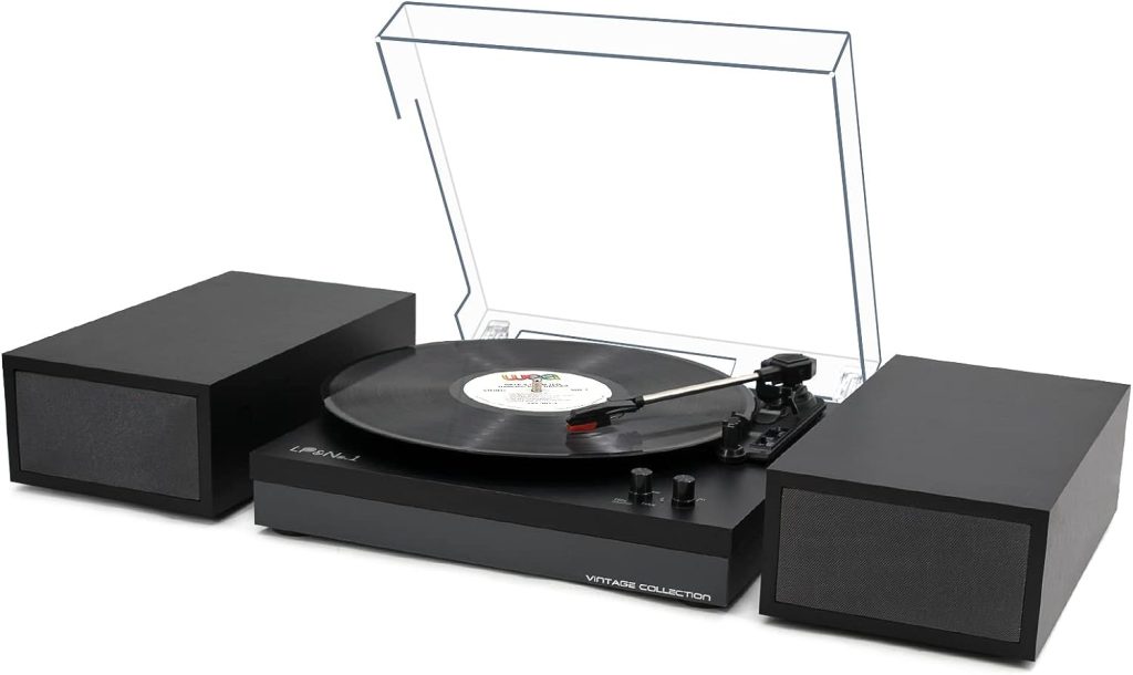 LP&No.1 Bluetooth Vinyl Record Player with External Speakers, 3-Speed Belt-Drive Turntable for ...