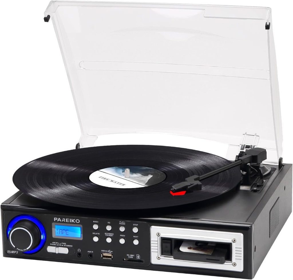 PAREIKO 3 Speed Vinyl Record Player Portable Turntable with Bluetooth ...