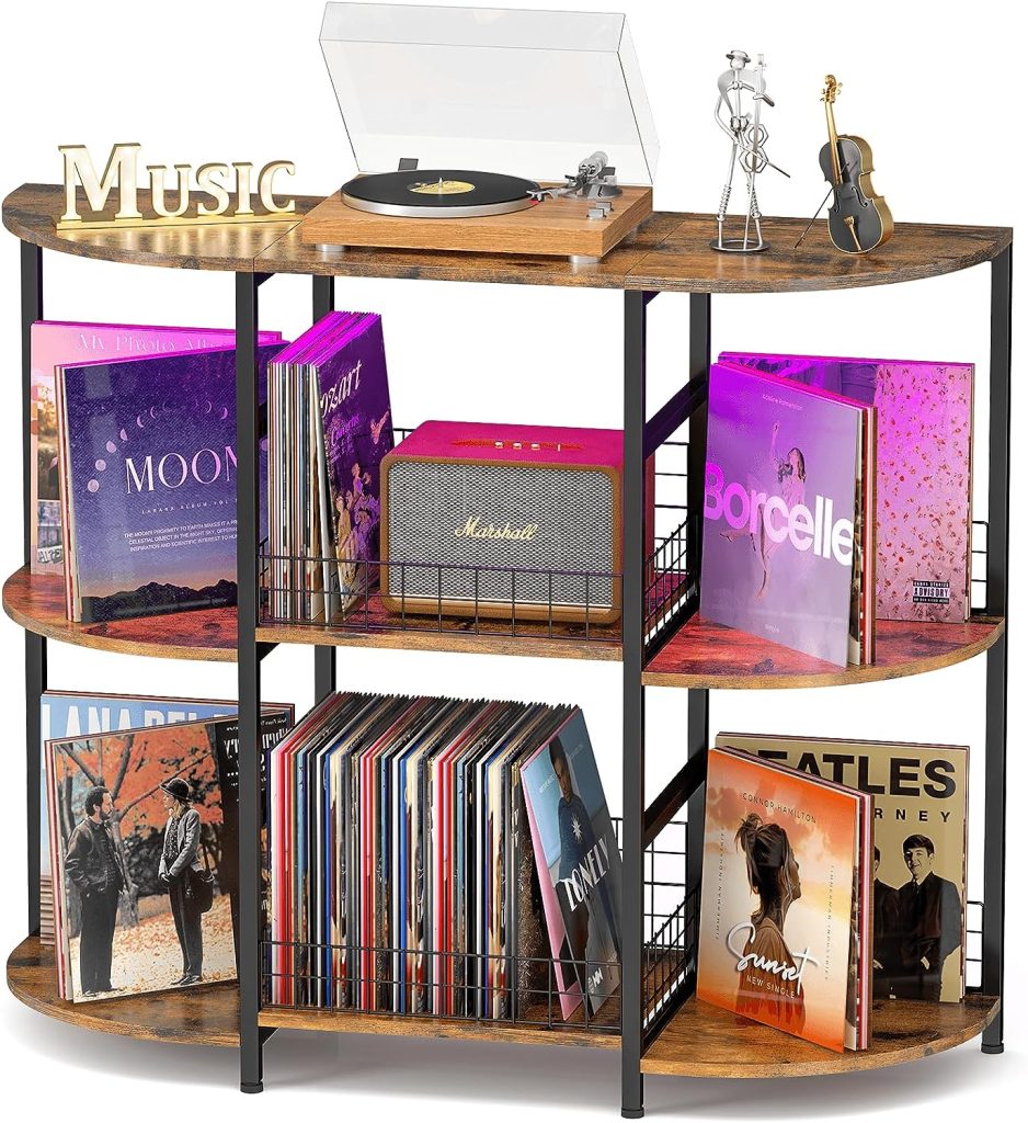 ThreeHio Large Vinyl Record Storage Cabinet with LED Light, Record ...