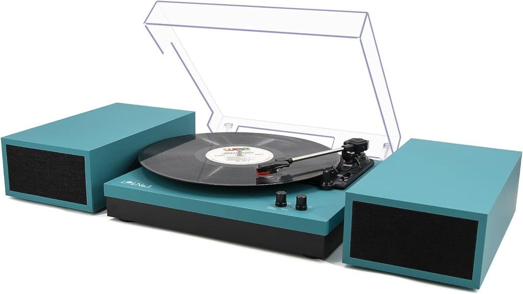 LP&No.1 Bluetooth Turntable with Stereo Bookshelf Speakers, Retro Record Player with Wireless ...
