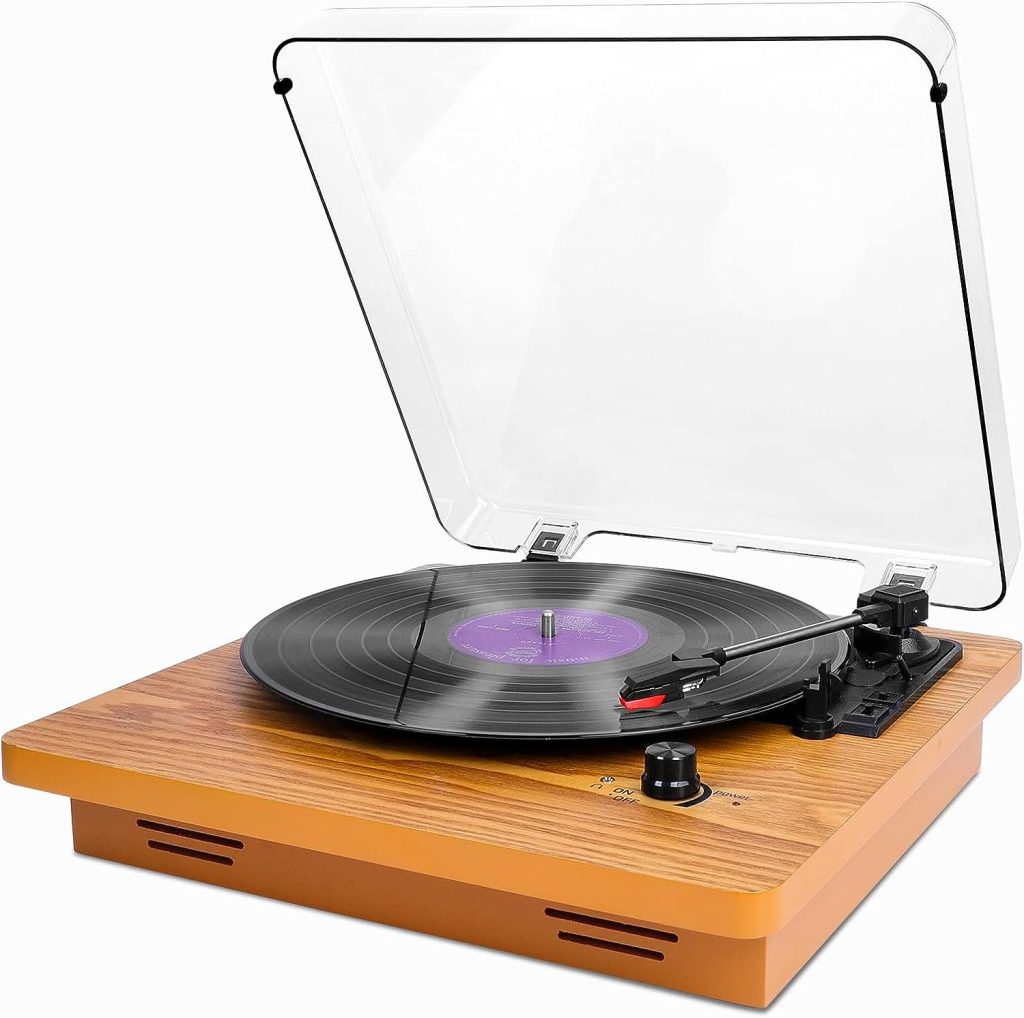 Voksun Record Player, Vintage Bluetooth Turntable with Built-in Stereo ...