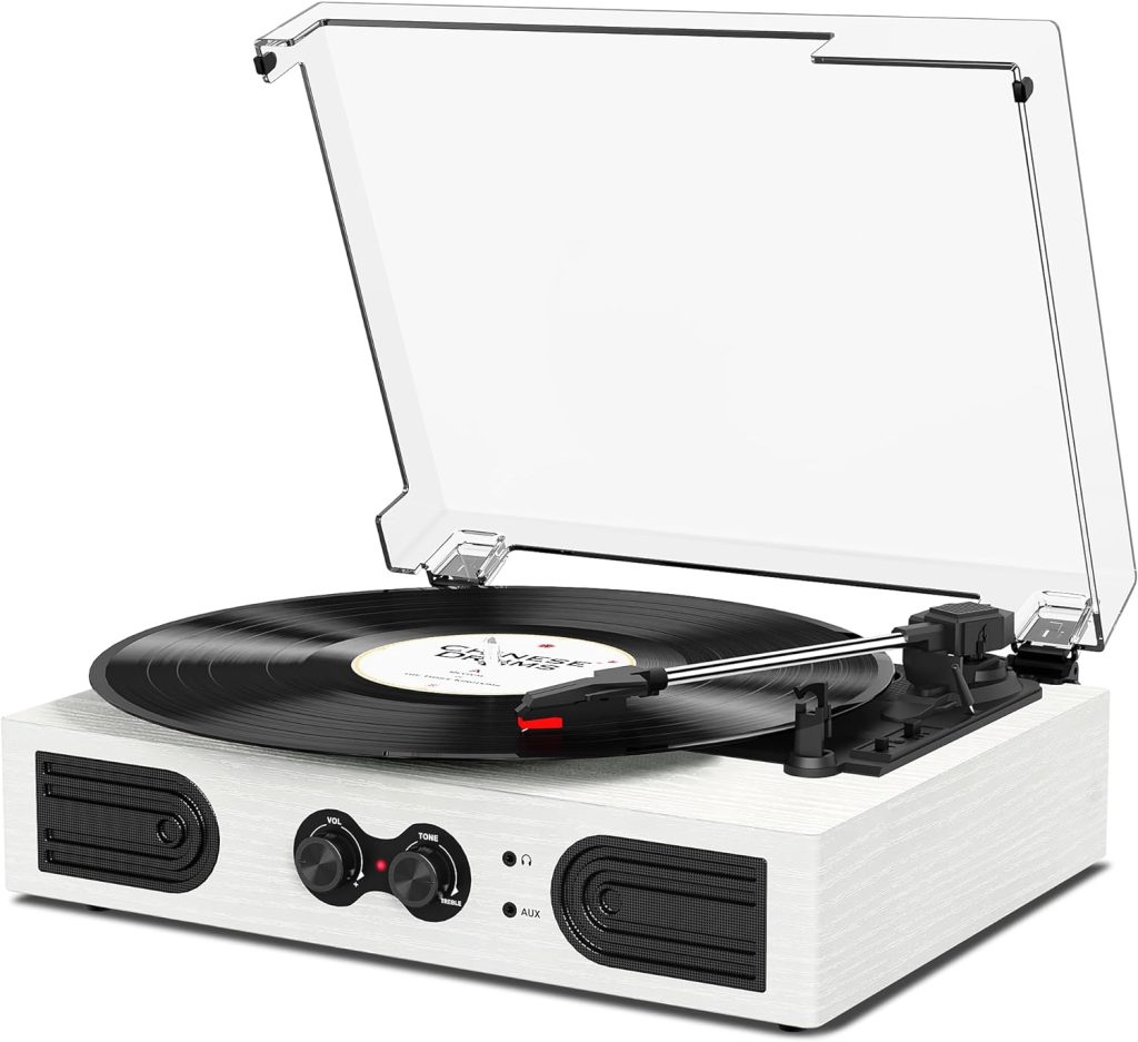 Vinyl Record Player with Built-in Stereo Speakers and Bass Adjust ...