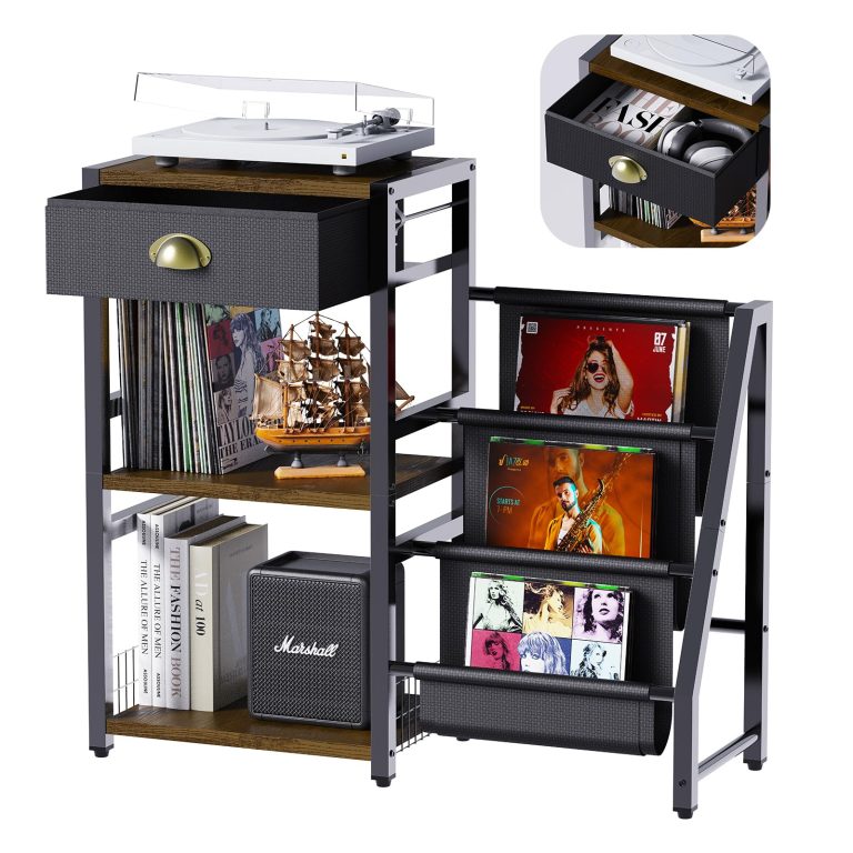 Record Player Stand, Runjuly 3-Tier Record Player Stand with Vinyl ...