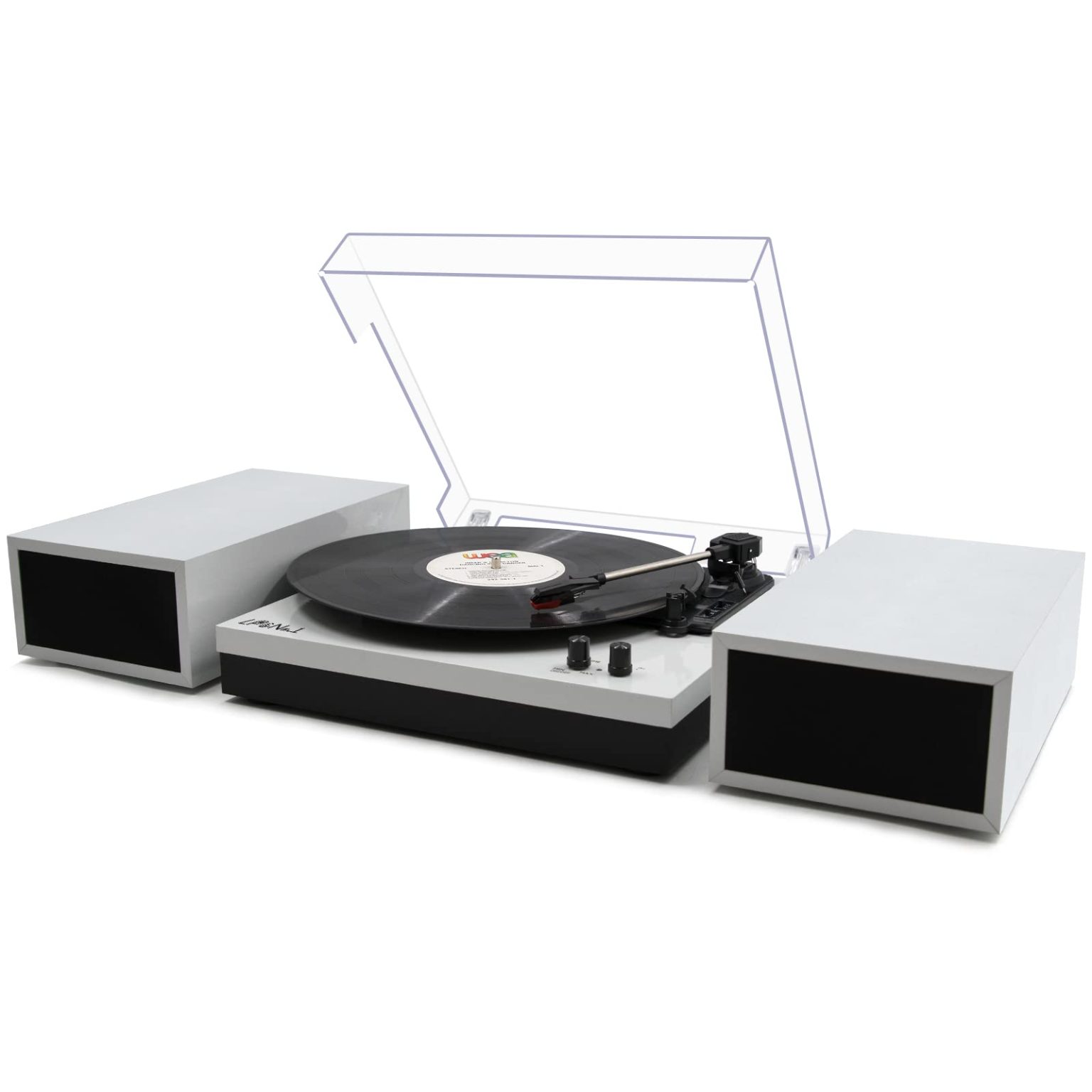 LP&No.1 Record Player with External Speakers, 3 Speed Vintage Belt-Drive Vinyl Turntable with ...