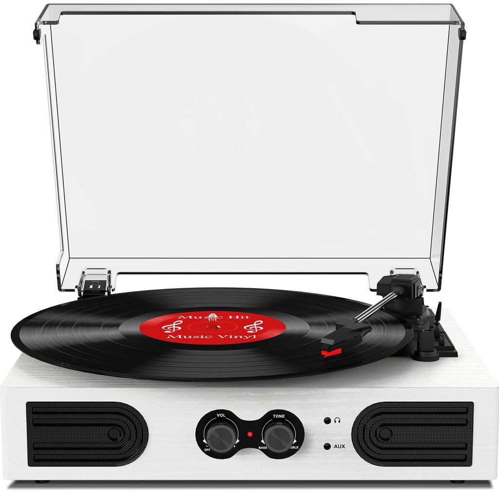 Vinyl Record Player with Built-in Speakers, Treble & Bass Adjust, 3 ...