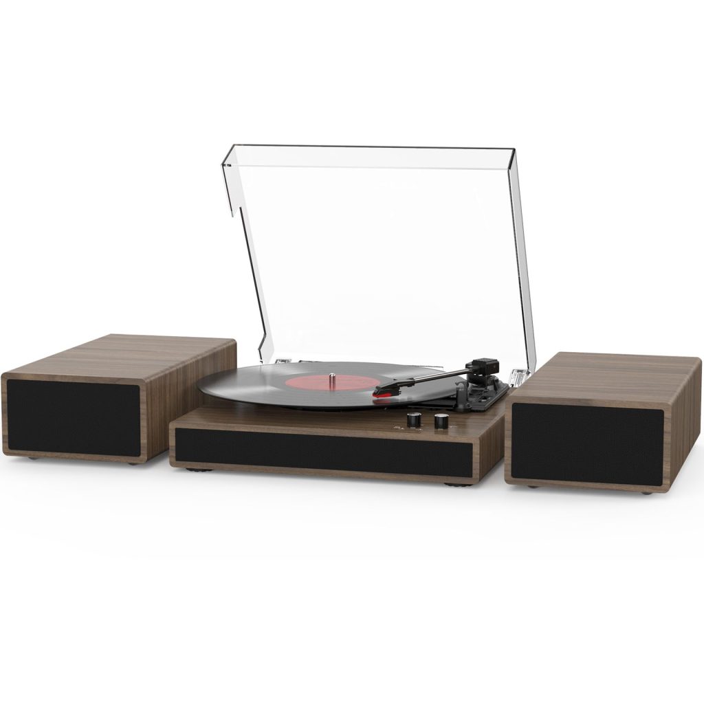 Vinyl Record Player with Dual Stereo Bookshelf Speakers Vintage ...