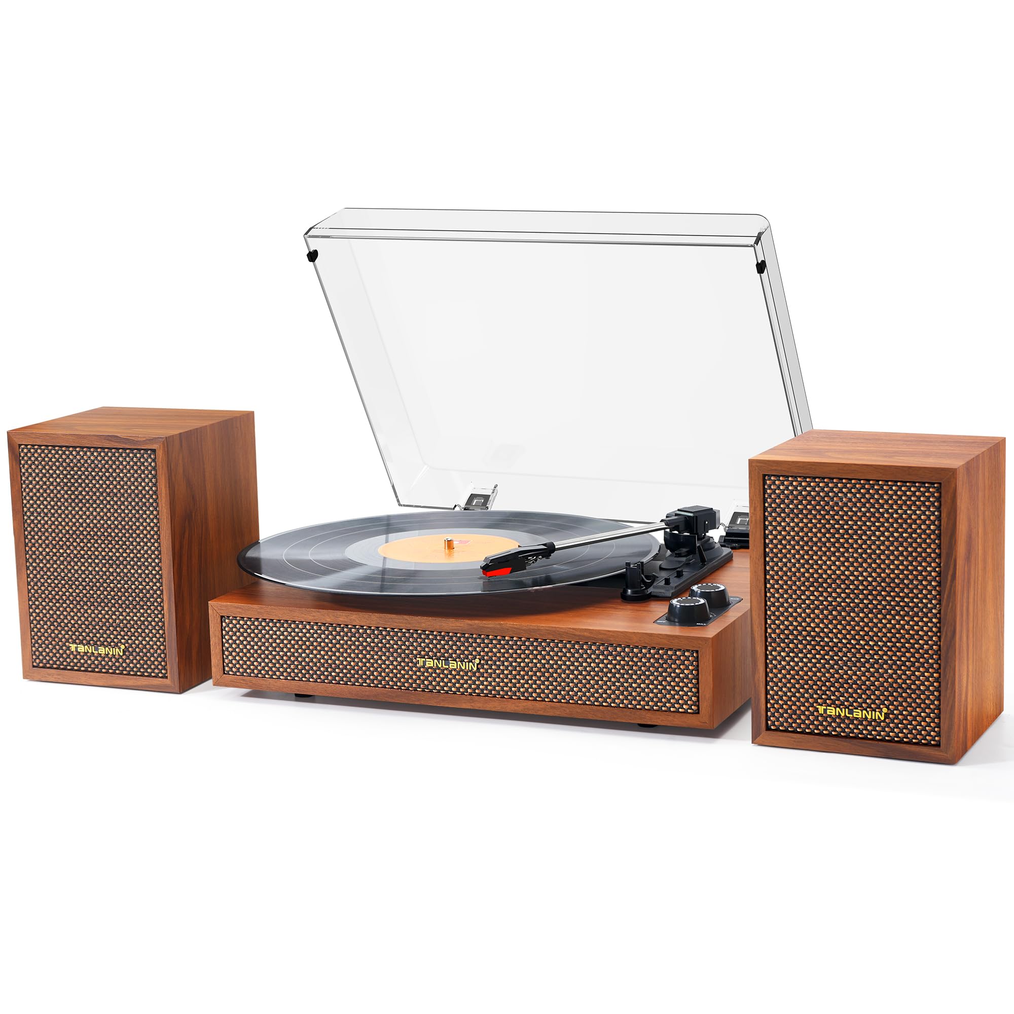 Vinyl Record Player with External Bookshelf Speakers, 33-1/3 45 78 RPM ...