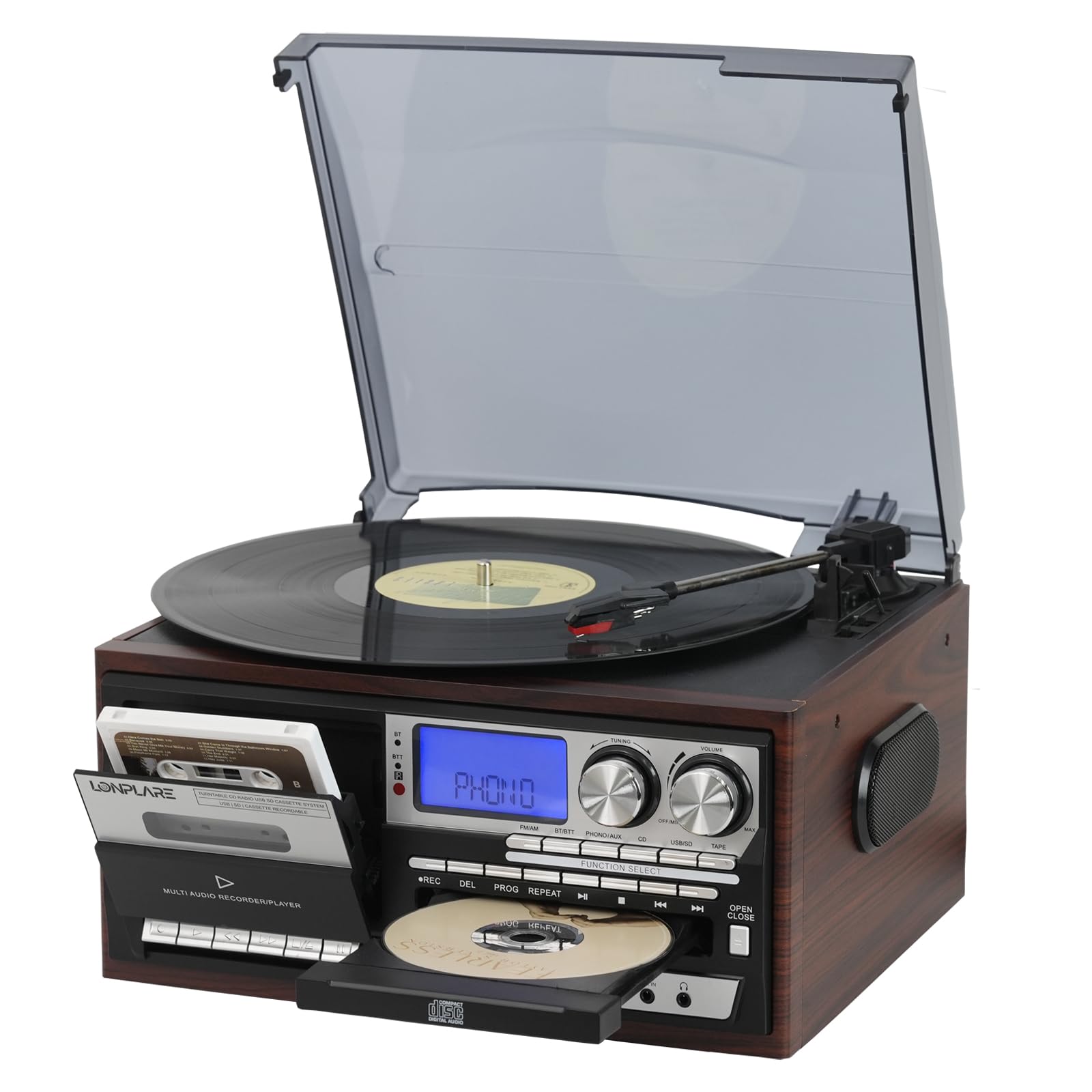 All in One Vintage 3 Speed Vinyl Record Player with Built-in Speakers ...