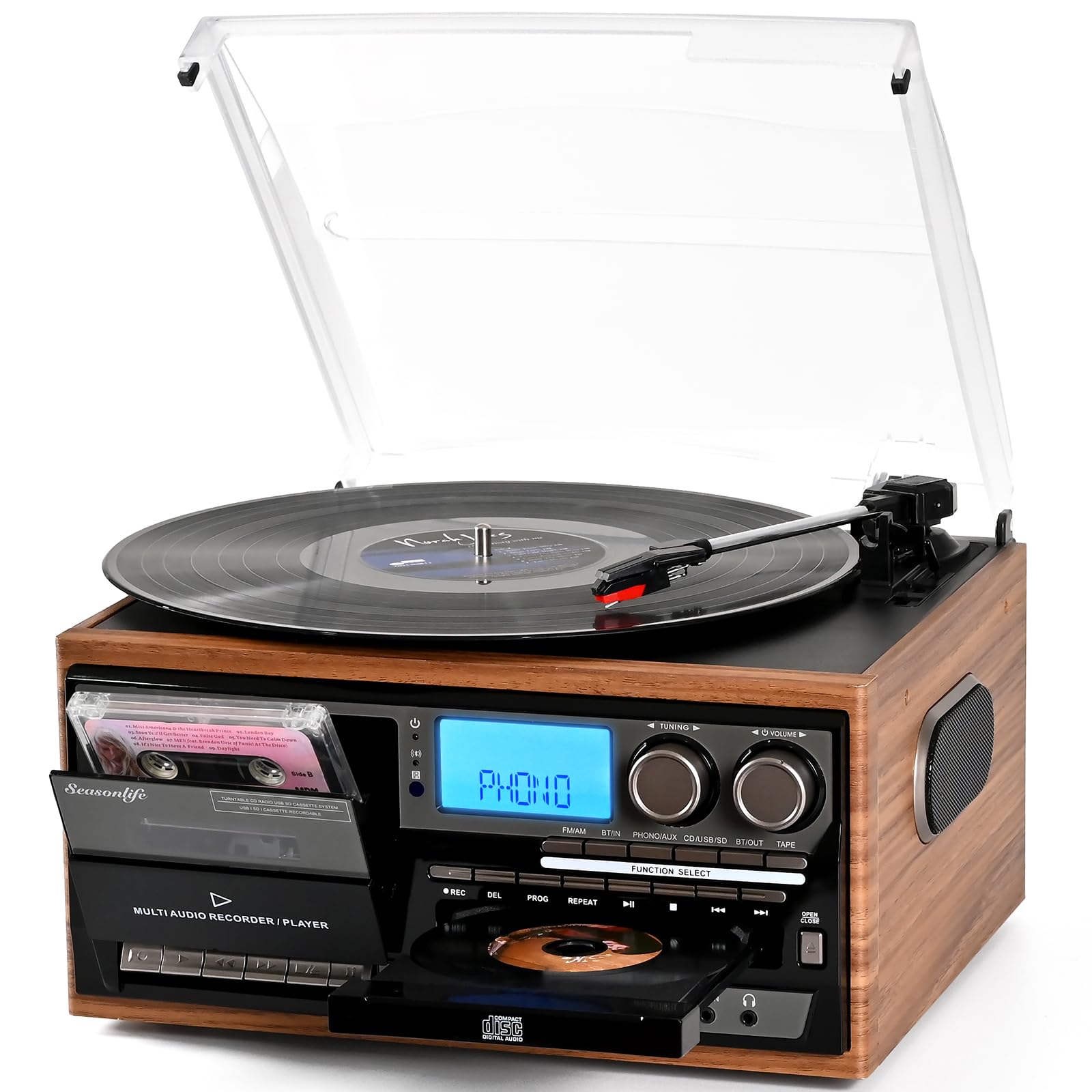 Vinyl Record Player Built-in Speakers 10 in 1 Vintage Turntable with CD ...